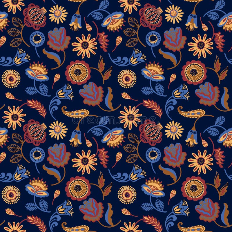 Folk Floral Seamless Pattern. Modern Abstract Design Stock Vector ...