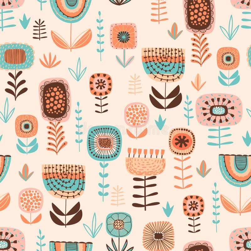 Folk Floral Seamless Pattern. Modern Abstract Design Stock Vector ...