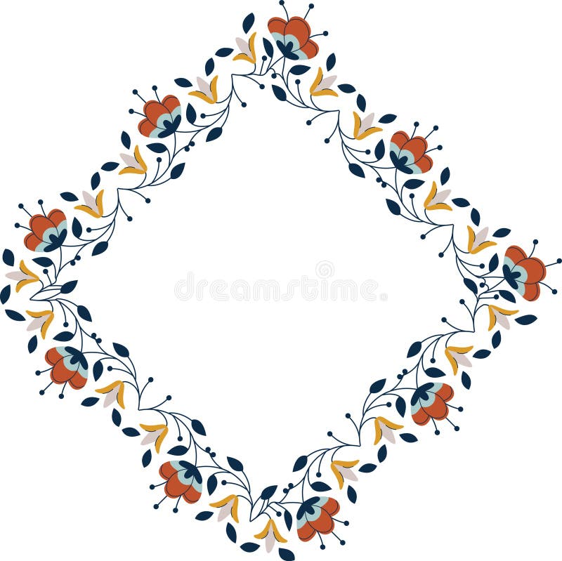 Folk Floral Square Frame stock vector. Illustration of border - 355860340