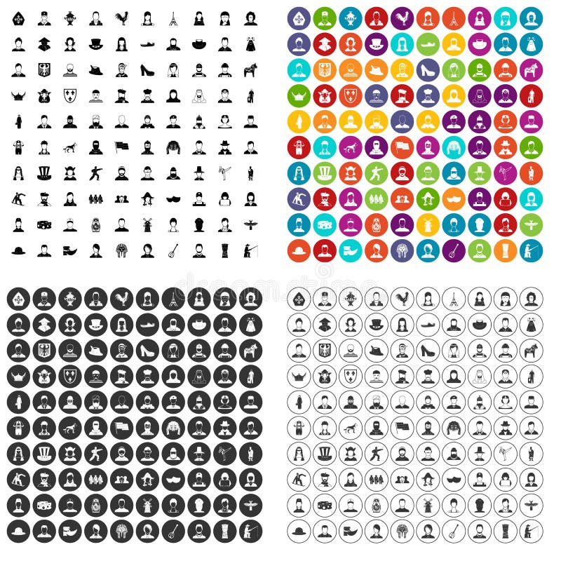 100 Folk Icons Set Vector Variant Stock Vector - Illustration of black ...