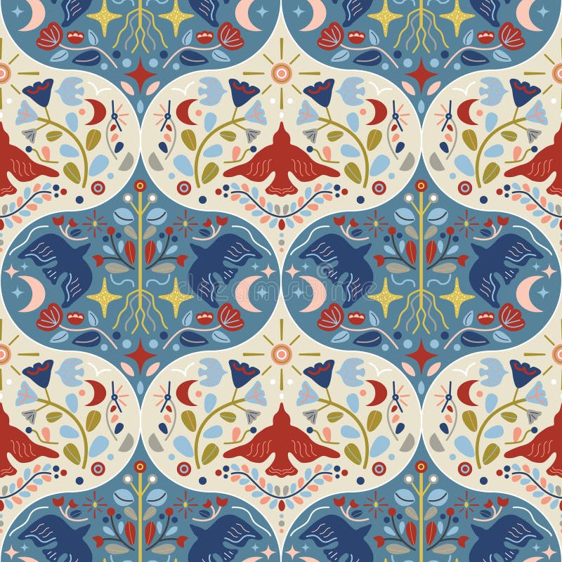 Folk Nordic Vector Seamless Pattern. Scandinavian Repeated Design with ...