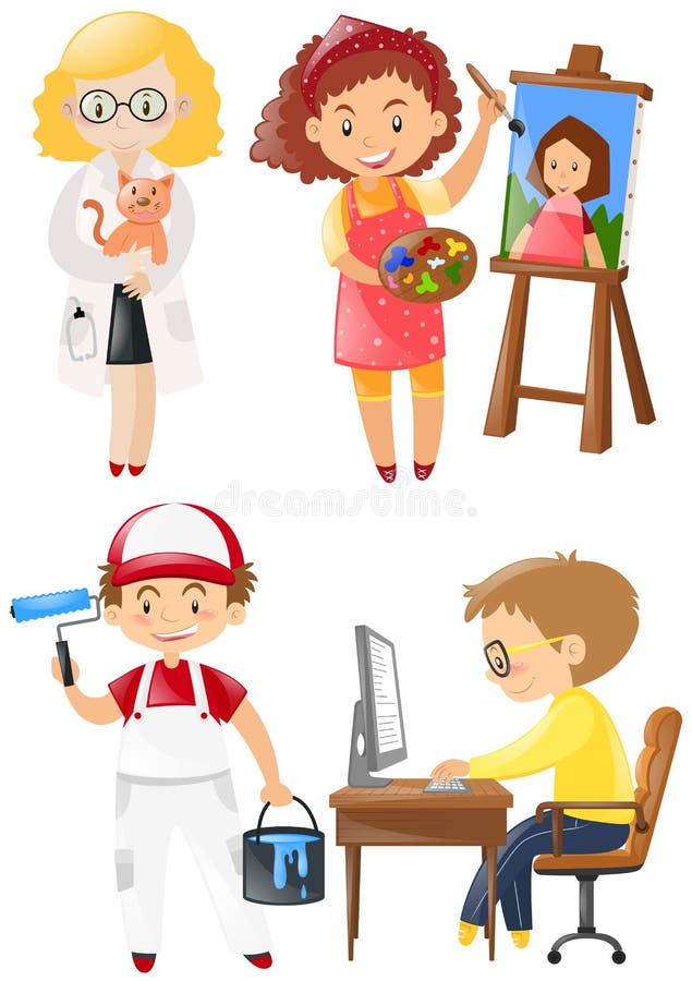 Folk Som Arbetar Olika Jobb Vektor Illustrationer - Illustration av ...