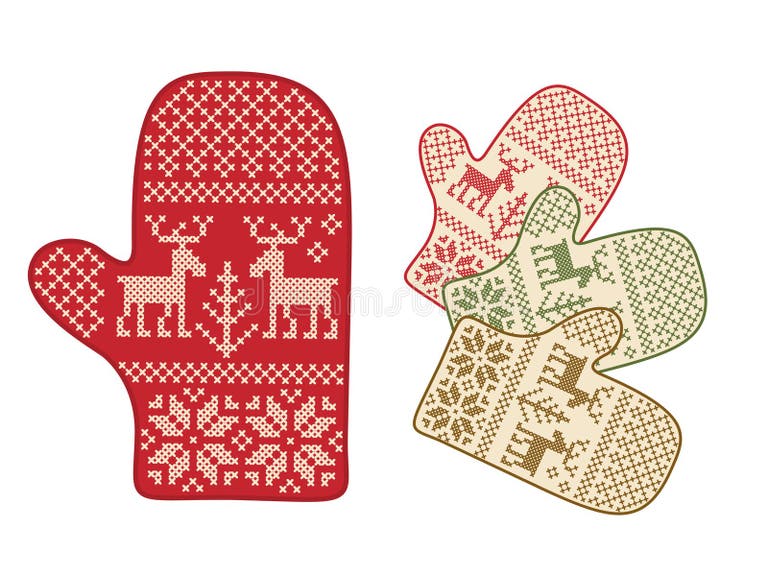 Folk Style Mittens with Deers Stock Vector - Illustration of stripe ...