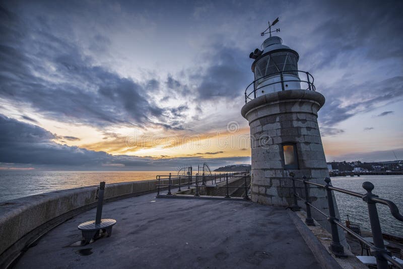 The Folkestone Lighthouse at Dusk Stock Photo - Image of background ...