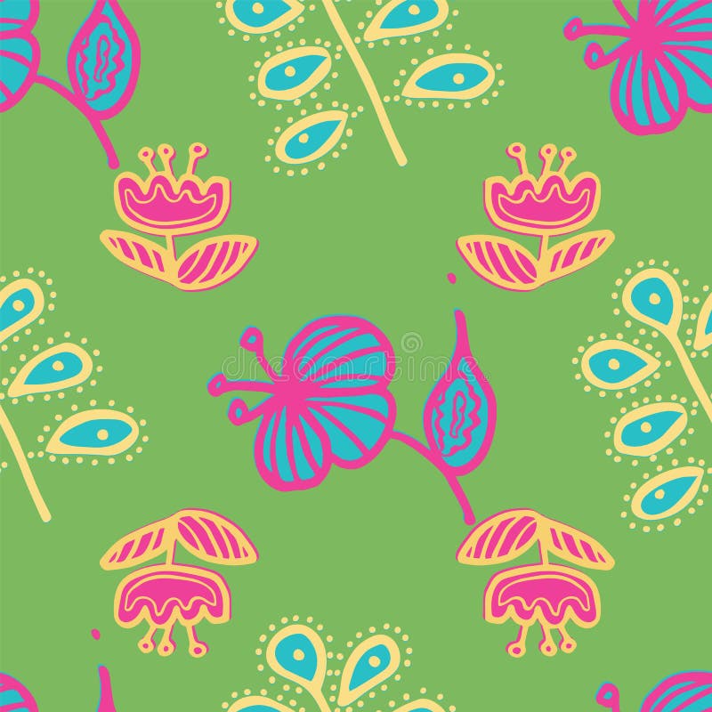 Folklore Flowers Seamless Pattern Stock Vector - Illustration of bloom ...