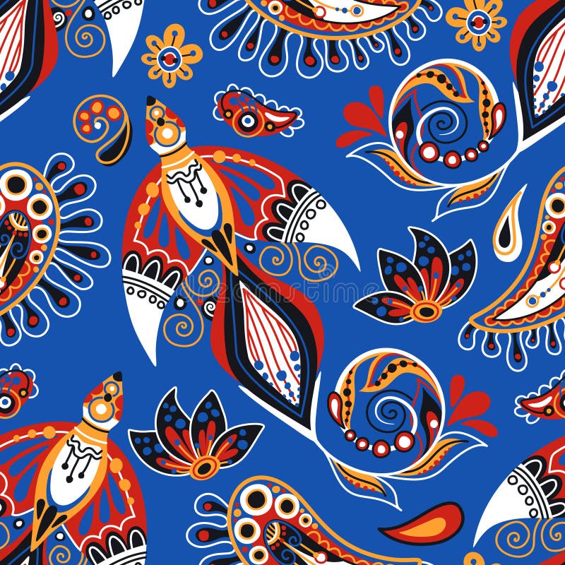Folkloric Seamless Pattern with Folkloric Bird, Nature Inspired Design ...