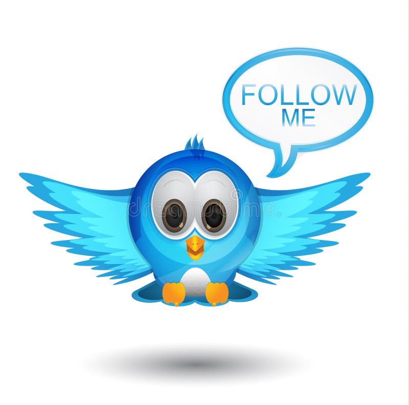 Twitter Bird with Follow Us Sign Stock Illustration - Illustration of ...