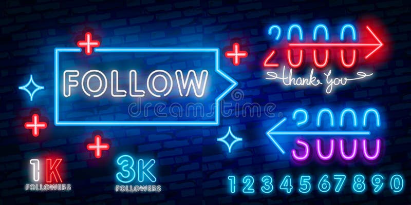 Follow Me Neon Text Vector Design Template. Subscribe Button Neon Logo ...