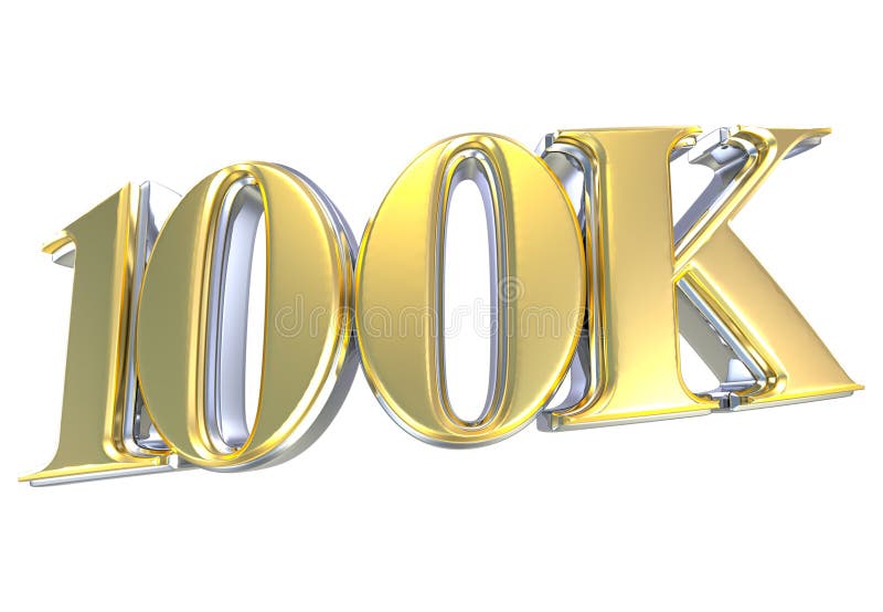 Follow Number 100K Gold with Silver 3D Render White Background Stock ...