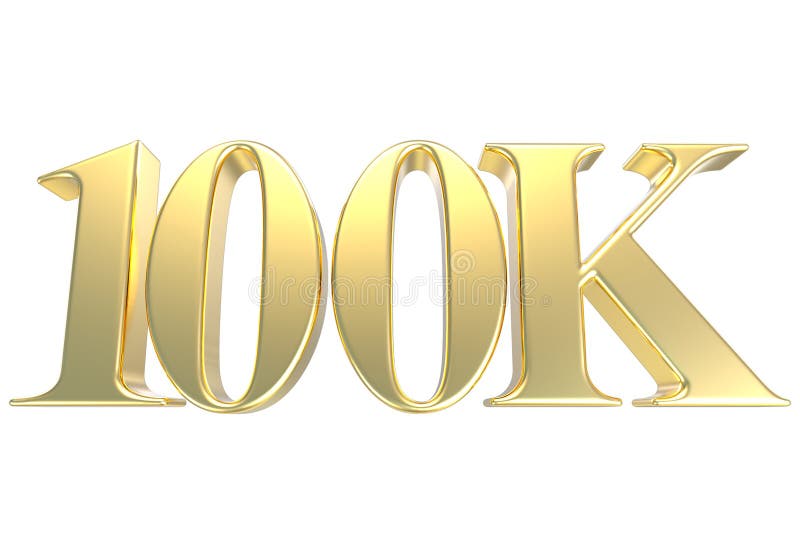 Follow Number 100K Gold with White Background Stock Illustration ...
