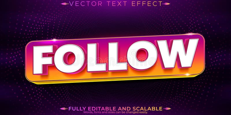 Follow Text Effect, Editable Social Media App Text Style Stock Vector ...