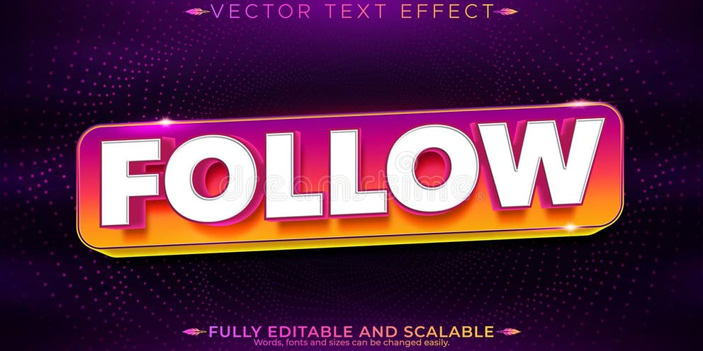 Follow Text Effect, Editable Social Media App Text Style Stock Vector ...