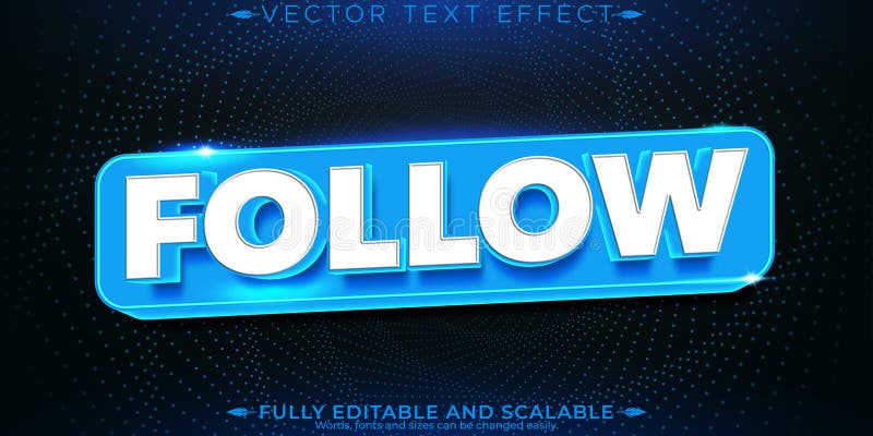 Follow Text Effect, Editable Social Media Blue Text Style Stock Vector ...