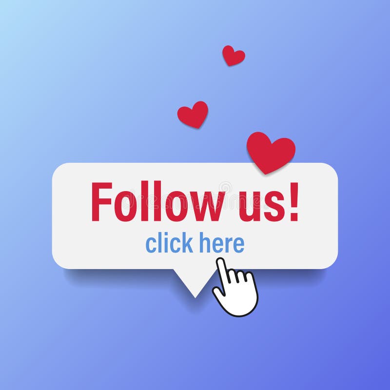 Follow Us. Button. a Button with Hearts and a Cursor on a Blue ...