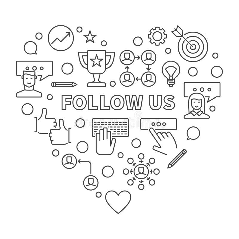 Follow US Heart Vector Concept Outline Illustration Stock Vector ...