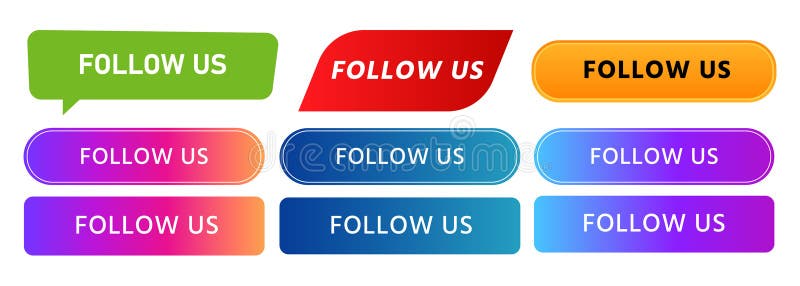 Follow Us Rectangle Shape Label Sticker Button Web Media Technology ...