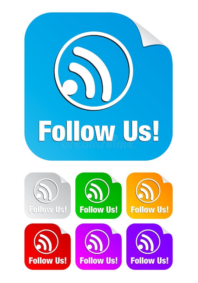 Follow us,square stickers stock vector. Illustration of networking ...