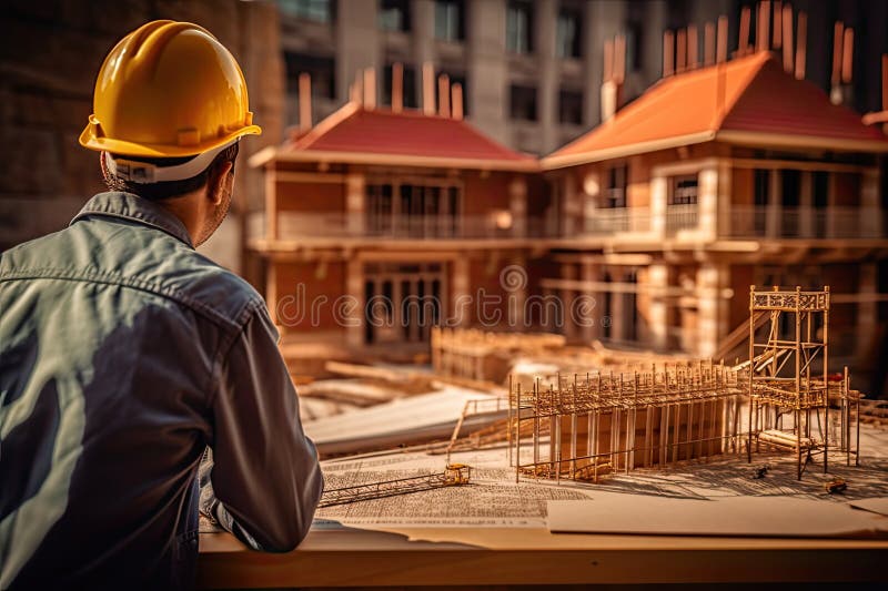 Follow the Worker, a View from Behind at a Construction Site Stock ...