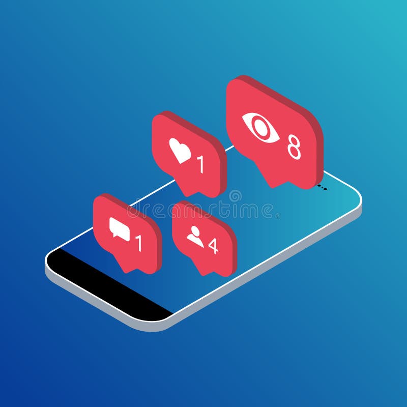 Follower Isometric Phone Notification Symbol for Application Instagram ...