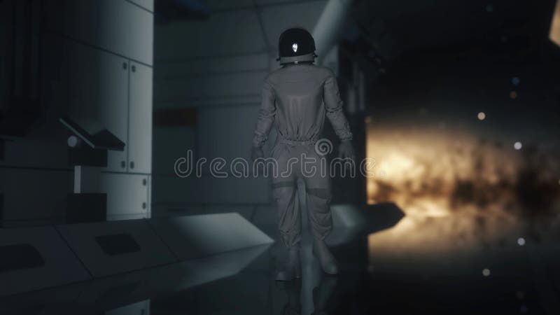 Following Shot of Astronaut in Space Suit Confidently Walking on ...