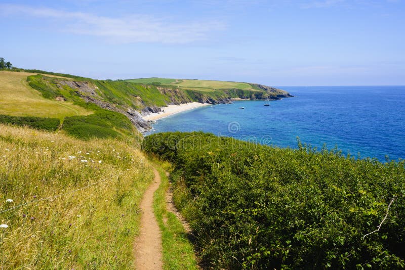 Following The South West Coastal Path Across St Anthony Head Cornwall Stock Image Image Of