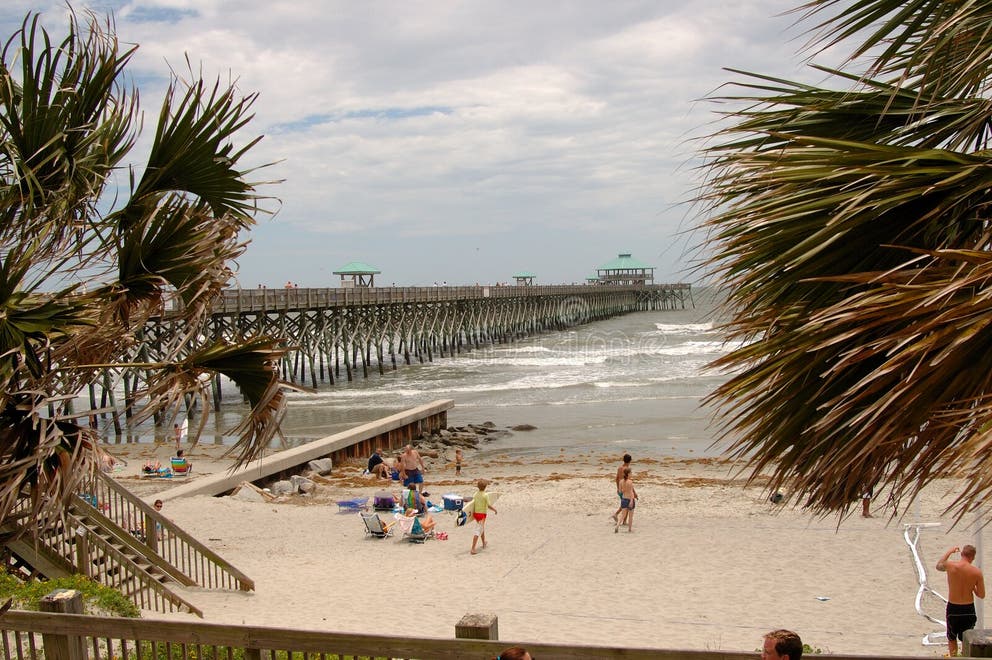 Folly Beach at Charleston, SC Editorial Stock Image - Image of towels ...