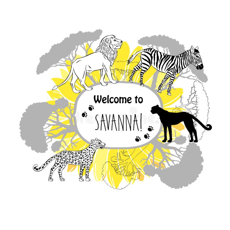 Fond Avec Des Animaux De La Savane Illustration de Vecteur ...