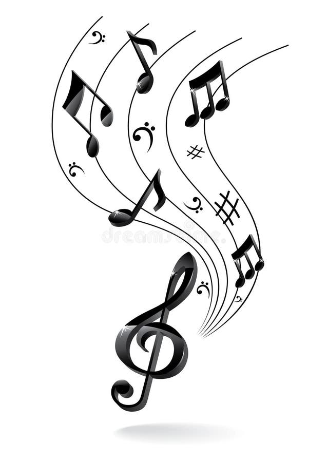 Clef De Triple De Silhouette Et Note Noires De Musique Illustration de ...