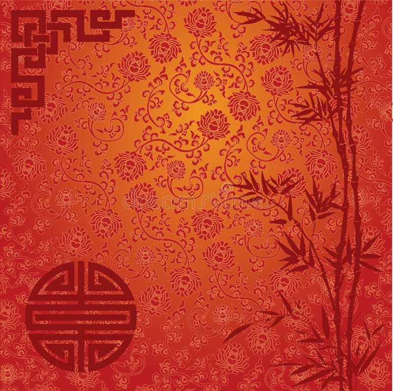 Fond Chinois De Lotus Et En Bambou Rouge Illustration de Vecteur ...