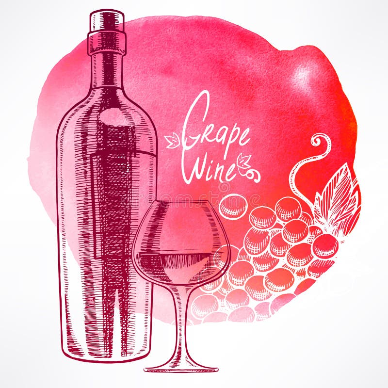 Fond D'aquarelle Avec Du Vin Et Des Raisins Illustration de Vecteur ...