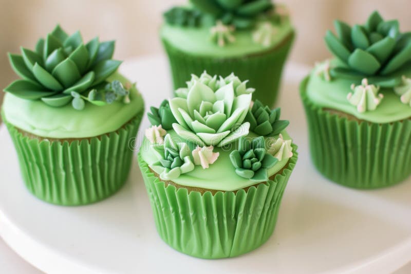 Fondant Succulents Topping Green Cupcakes Stock Image - Image of ...