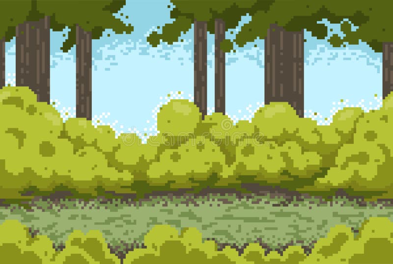 Fondo Del Pixel Con El Bosque Y Los Arbustos Ilustración del Vector ...