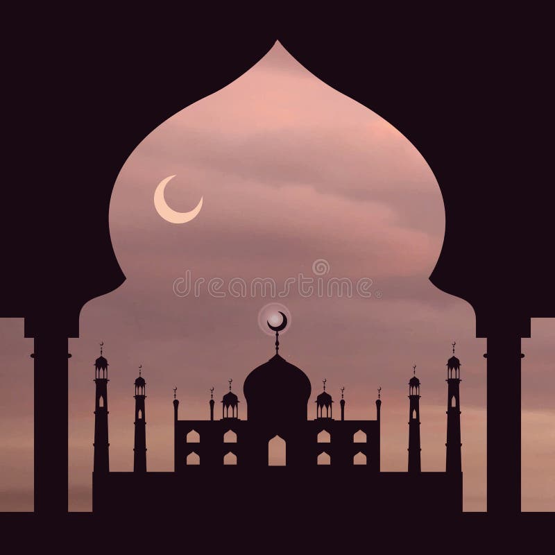 Fondo Di Islam Moschea, Arco Cielo Rosa Polveroso Illustrazione ...