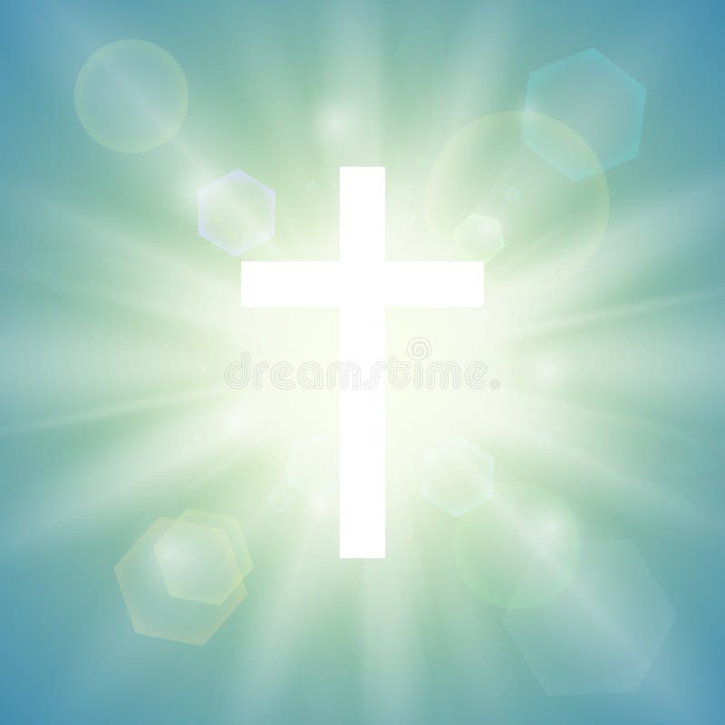 Cruz En El Cielo Azul, Con Los Rayos Del Sol Ilustración del Vector ...
