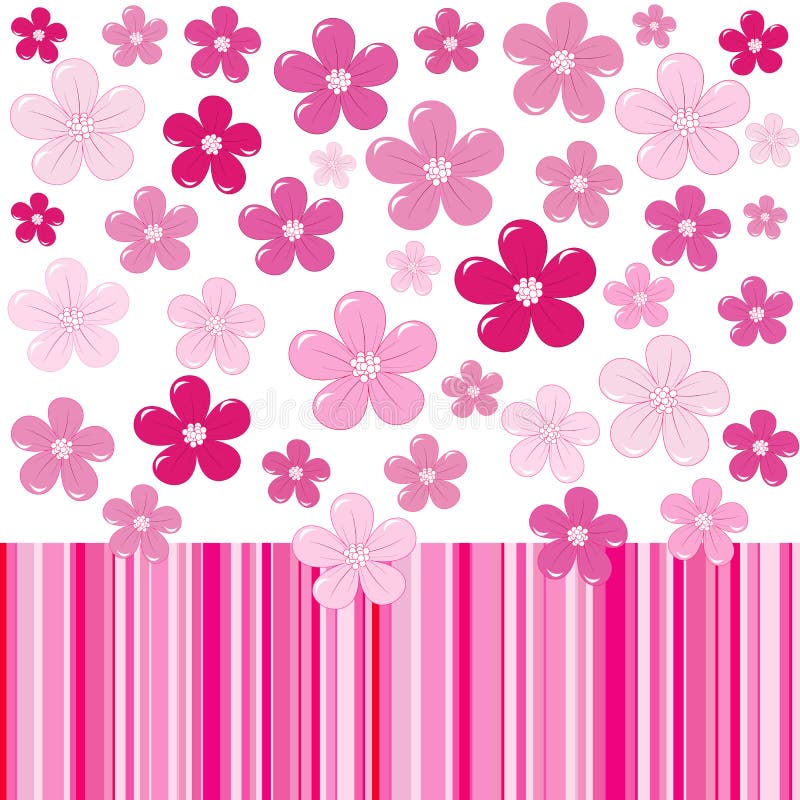Sfondo Rosa Con Fiori E Righe Illustrazione Vettoriale - Illustrazione ...