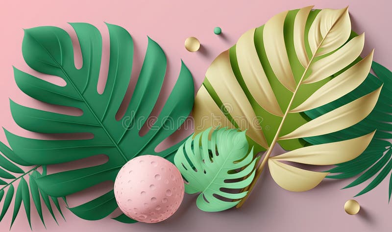 Fondo Rosa Con Una Hoja Verde Y Una Bola Rosa Stock de ilustración ...