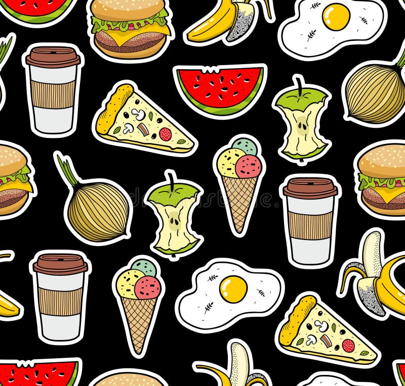 Fondo Sin Fin Con Los Iconos De La Comida Ilustración del Vector ...
