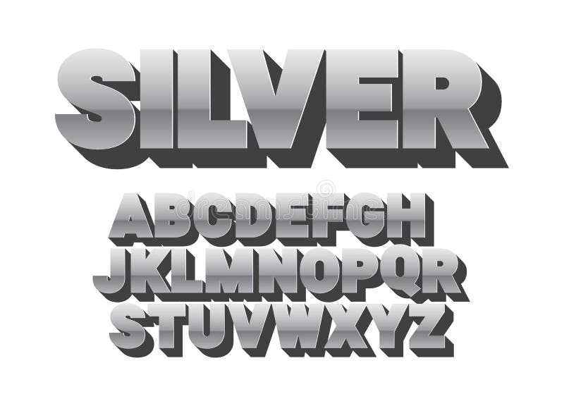 Font Alphabet. Silver Style, Sanserif Font with Long Shadow Stock ...