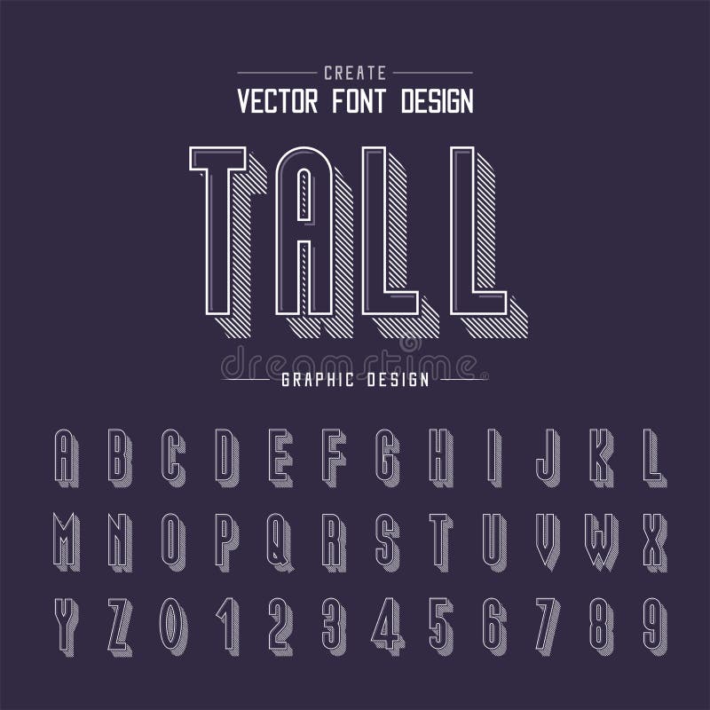 Font And Alphabet Vector Line Shadow Tall Typeface Letter And Number Design Graphic Text On