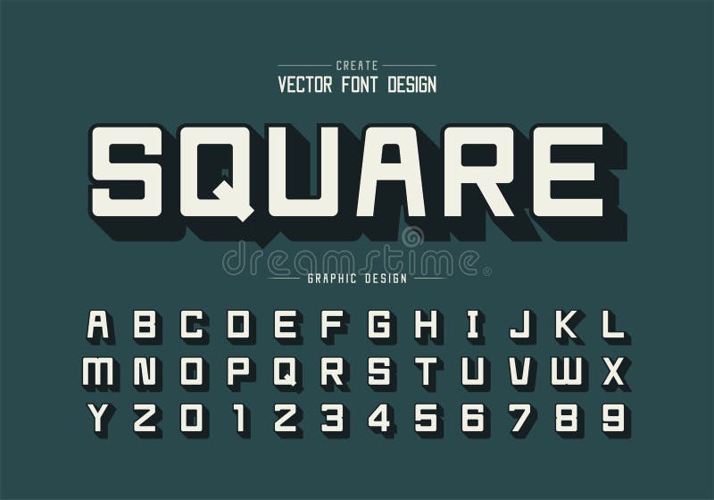 Font and Alphabet Vector, Square Typeface Letter and Number Design ...