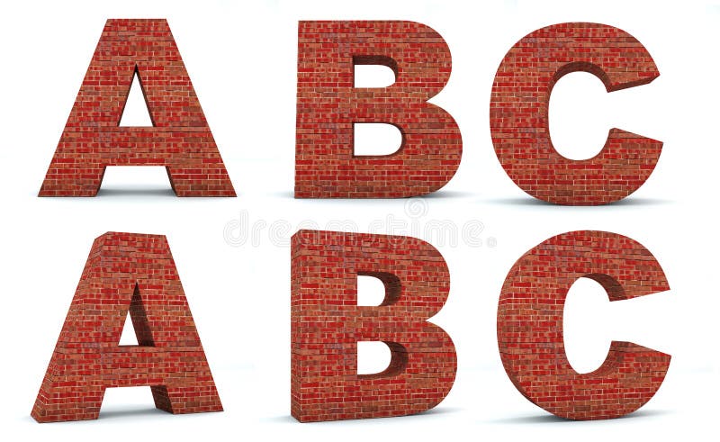 Font Brick, Alphabet Build, Letters a, B, C, 3d Render, Path Save Stock ...