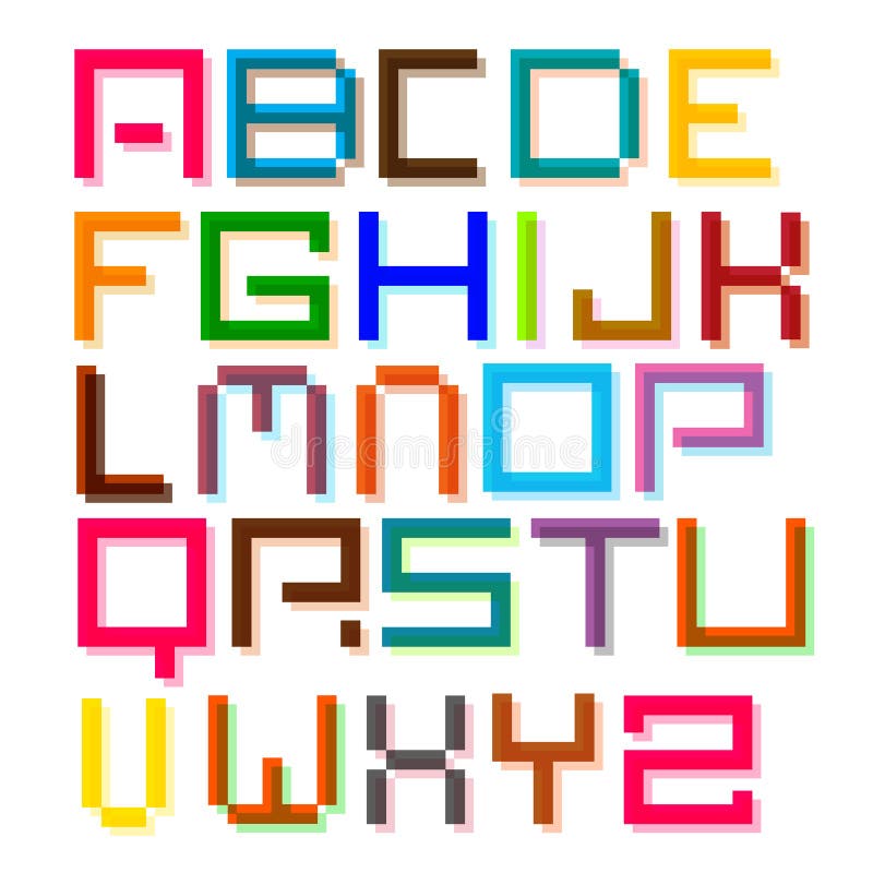 Font. Colorful Pixel Retro Digital Vector Alphabet Stock Vector ...