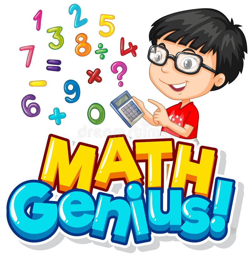 Font Design for Math Genius with Boy and Numbers Stock Vector ...