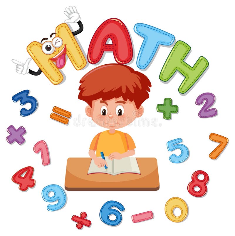 Font Design for Math with Girl and Numbers Stock Vector - Illustration ...
