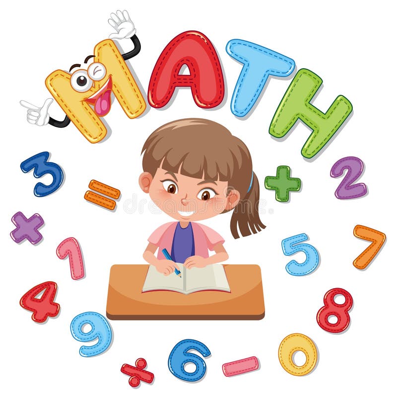 Font Design for Math with Girl and Numbers Stock Vector - Illustration ...