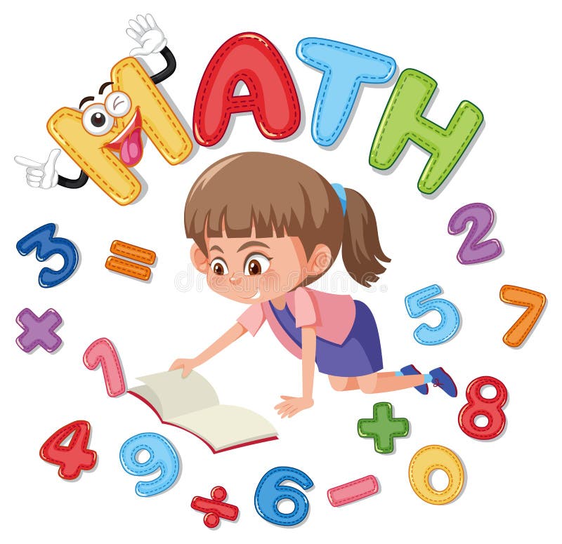 Font Design for Math with Girl and Numbers Stock Vector - Illustration ...