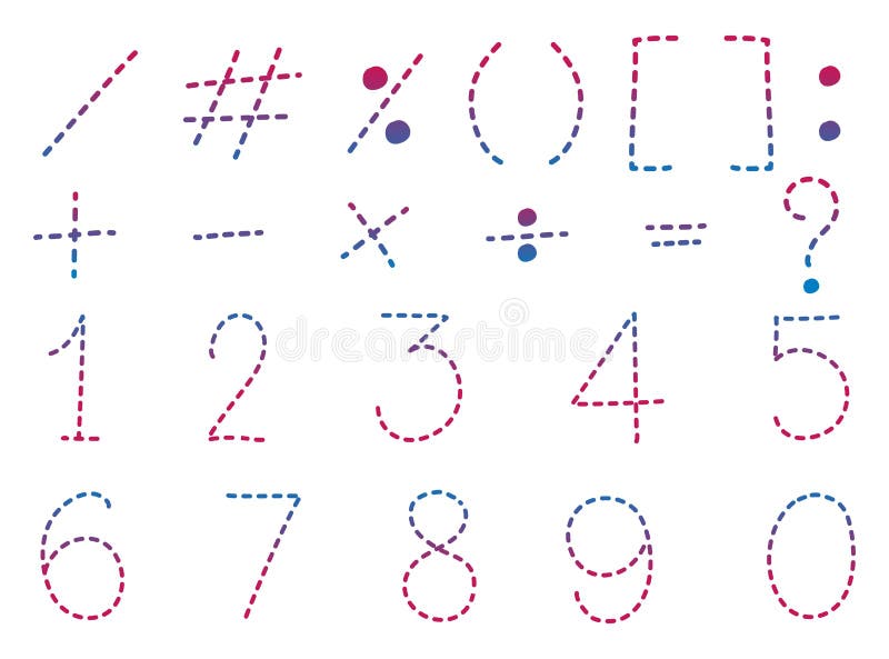 Font Design for Numbers and Signs in Dot Lines Stock Vector ...