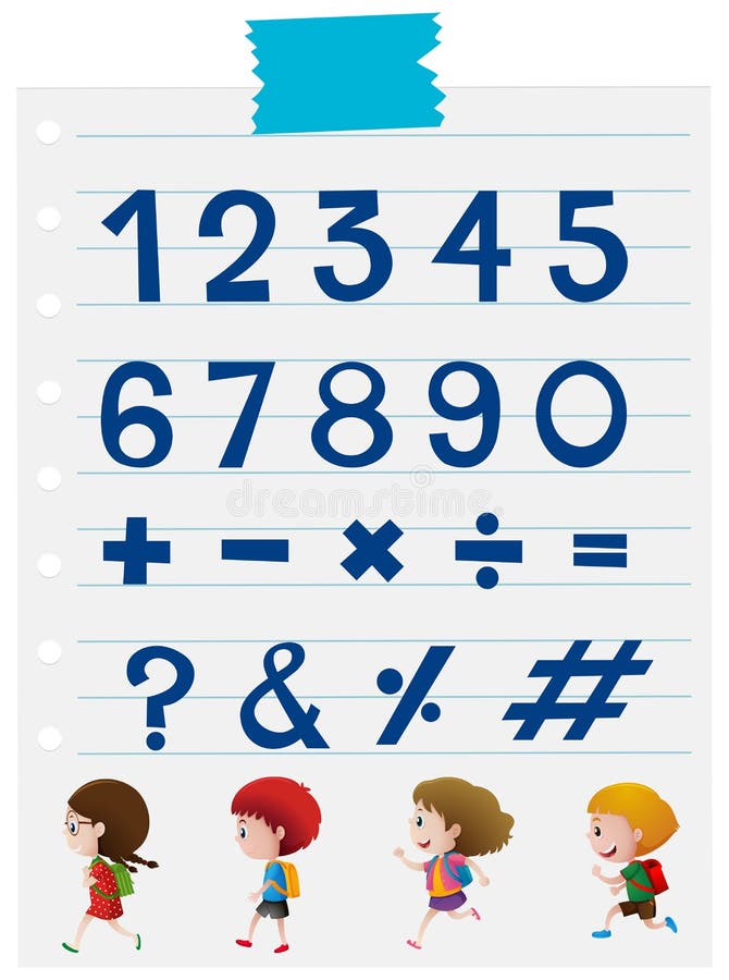 Font Design for Numbers and Signs Stock Vector - Illustration of three ...