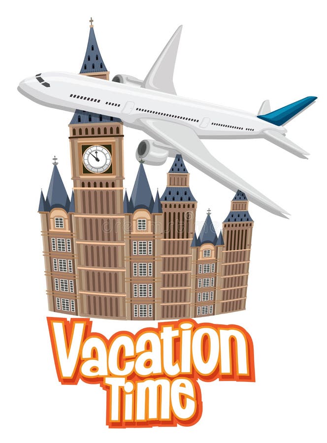 Font Design Template for Word Vacation Time with Airplane Flying Stock ...