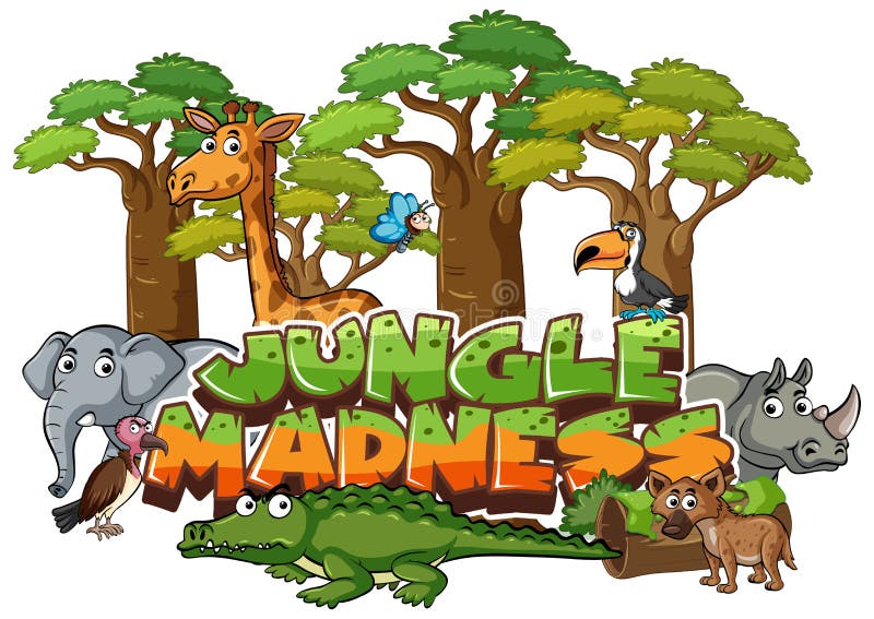 Font Design for Word Jungle Adventure with Animals in Forest Stock ...